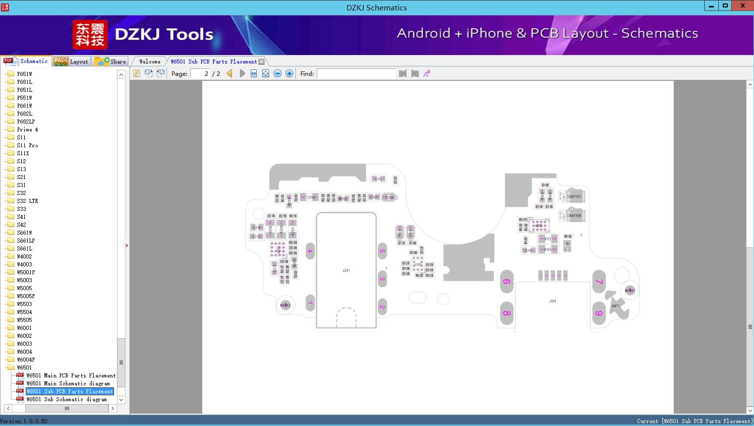 W6501 Sub PCB Parts Placement - W6501 - ITEL Schematic - DZKJ ...