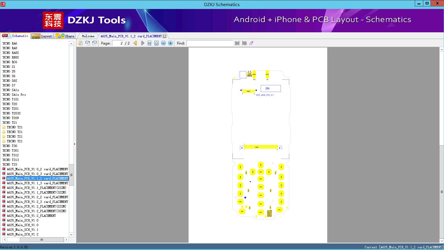 A625_Main_PCB_V1.1_2 card_PLACEMENT - TECNO T33 - TECNO Schematic ...
