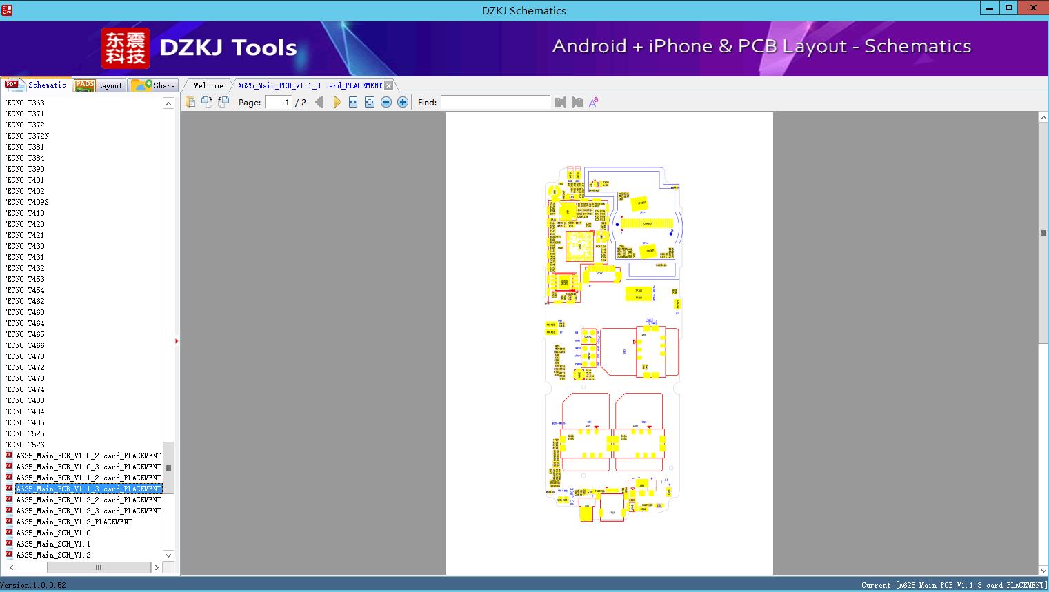 A625_Main_PCB_V1.1_3 card_PLACEMENT - TECNO T526 - TECNO Schematic ...